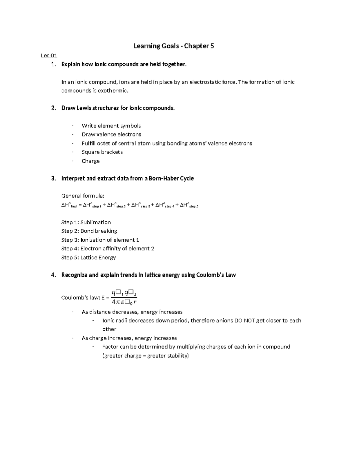 Learning Goals for Chapter 5: Ionic and Metallic Bonds - Studocu