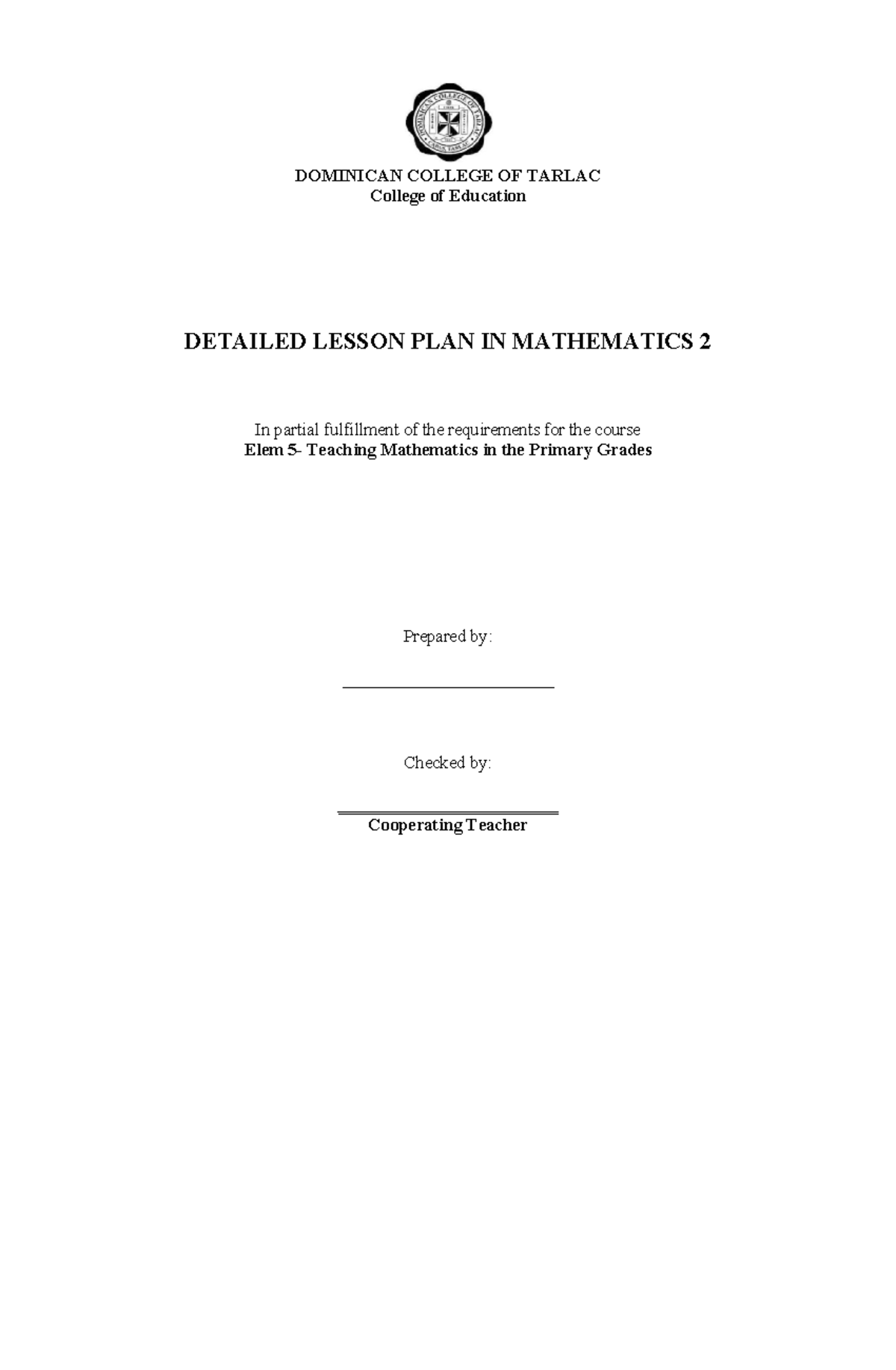 Detailed Lesson Plan for Math 2: Understanding Whole Numbers - Studocu