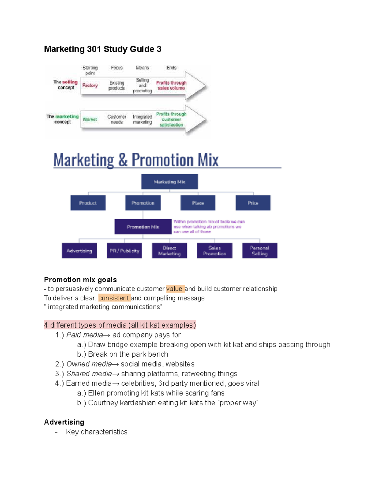 Marketing 301 Study Guide 3: Promotion Mix & Advertising Insights - Studocu