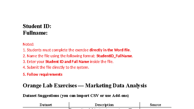 Orange Lab Exercises: Marketing Data Analysis Techniques - Studocu