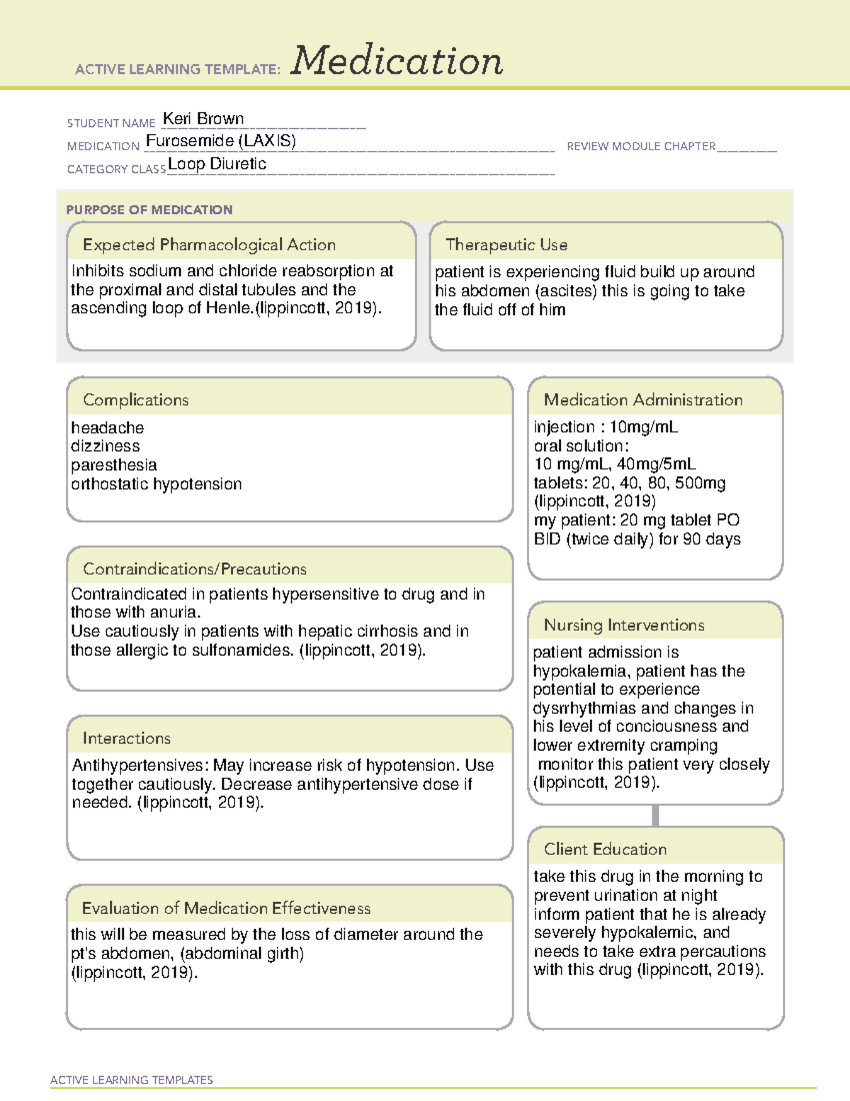 Furosemide (LAXIS) - Med Sheet for Nursing Review Module - Studocu