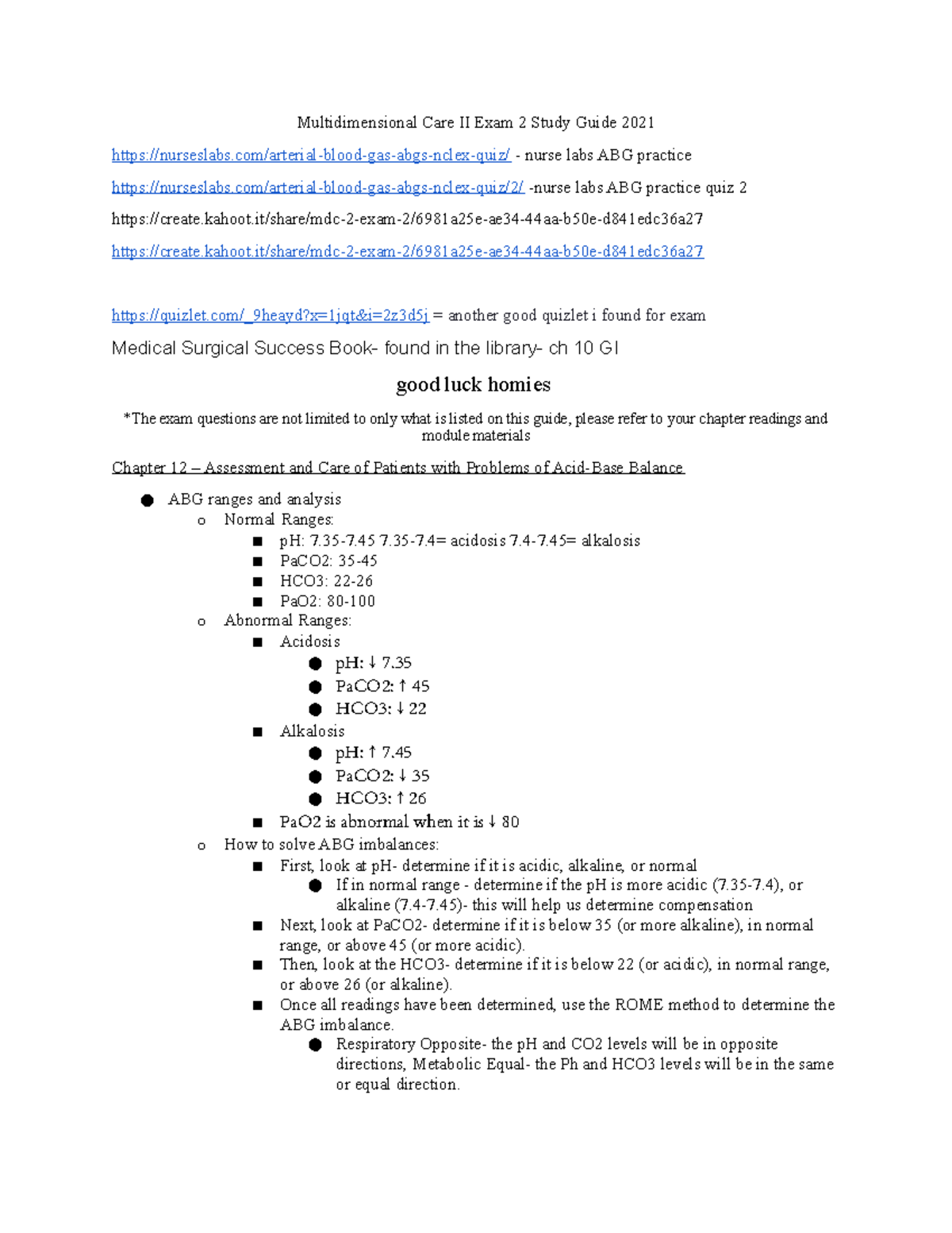 Multidimensional Care II Exam 2 Study Guide (2021) - Studocu