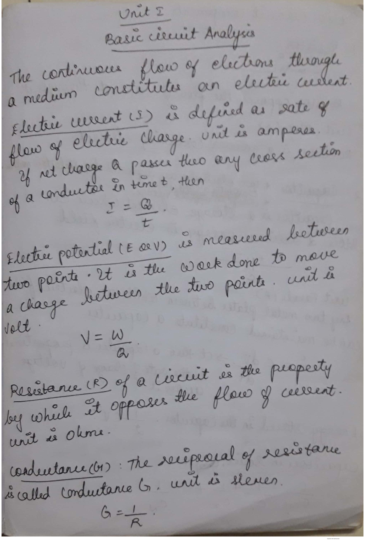 CA Unit 1 - Basic Electric Circuit Analysis Notes - Studocu