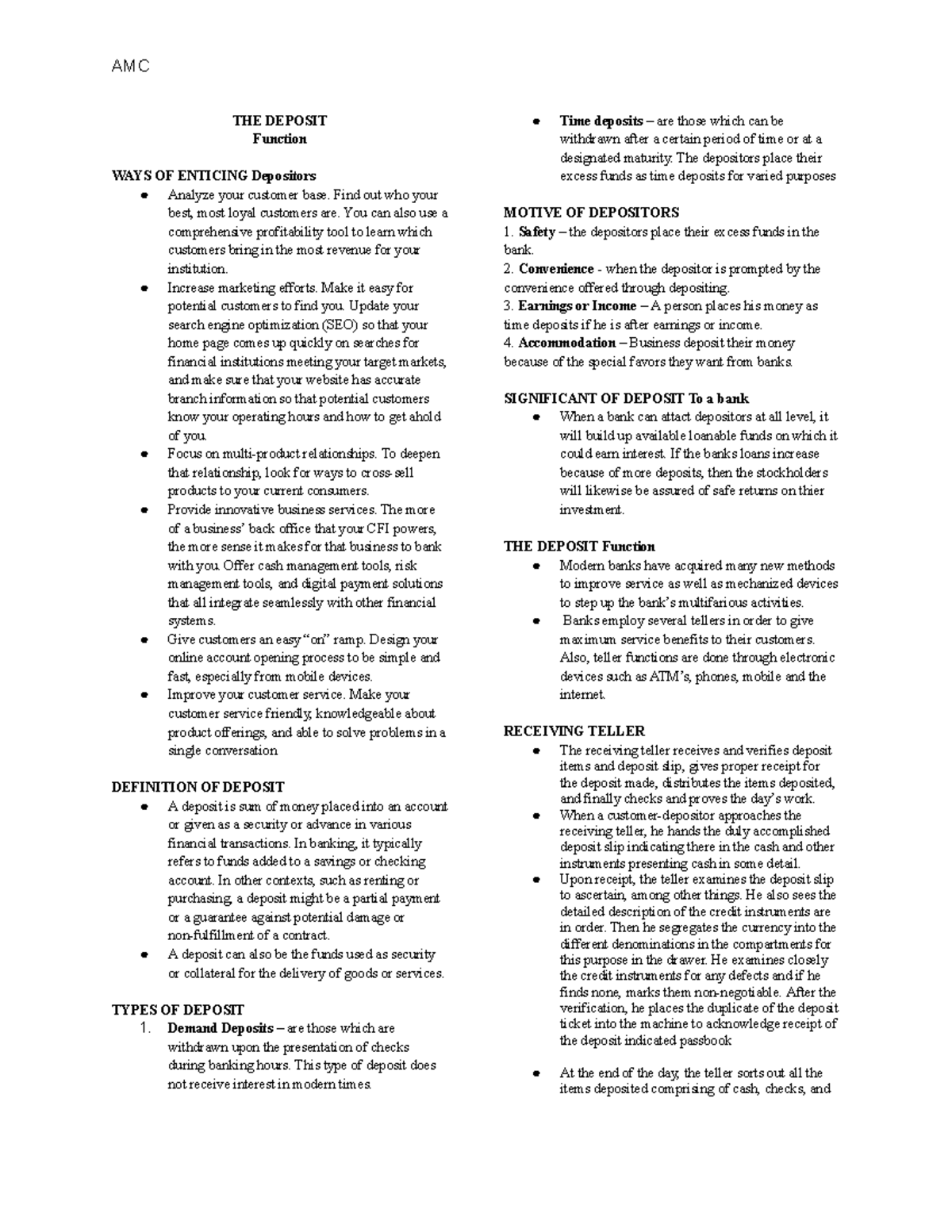 AMC Banking Reviewer: Strategies for Attracting Depositors and ...