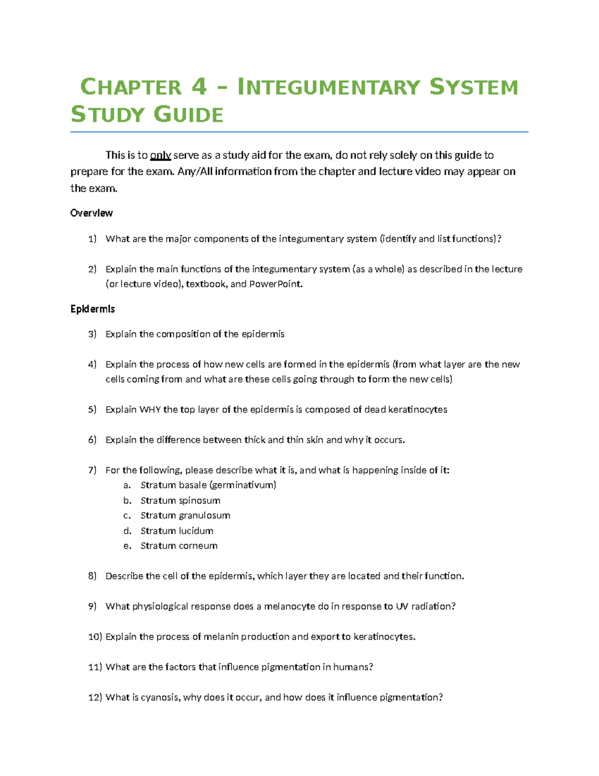BIMD 220 Chapter 4 Integumentary System Exam Study Guide - Studocu