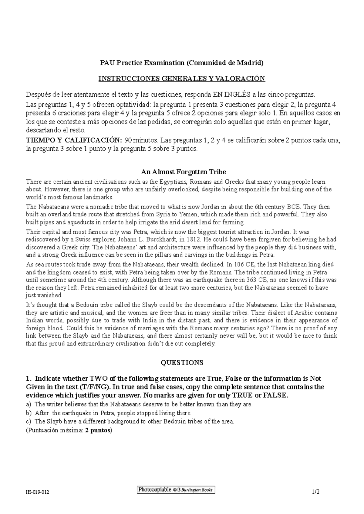 PAU Practice Exam: An Almost Forgotten Tribe Analysis - Studocu