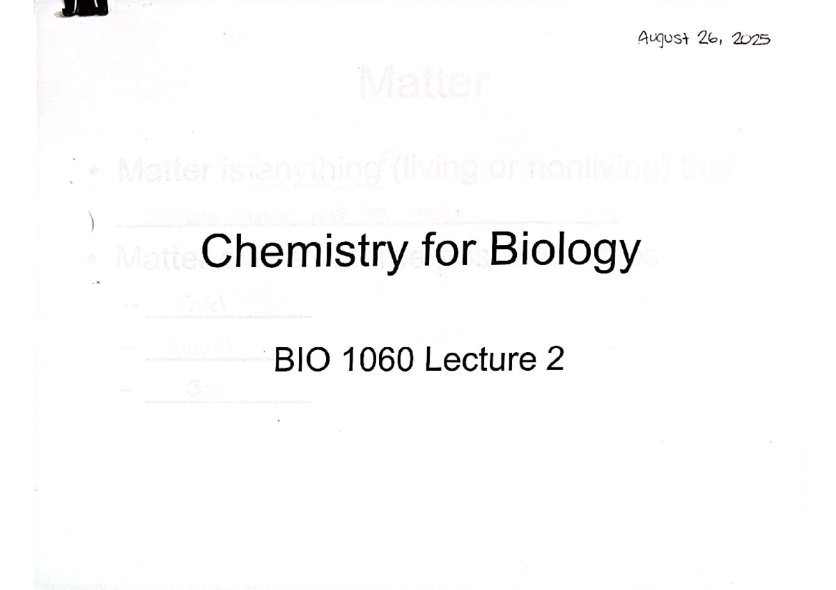 BIO 1060 Lecture 2: Chemistry for Biology - Studocu