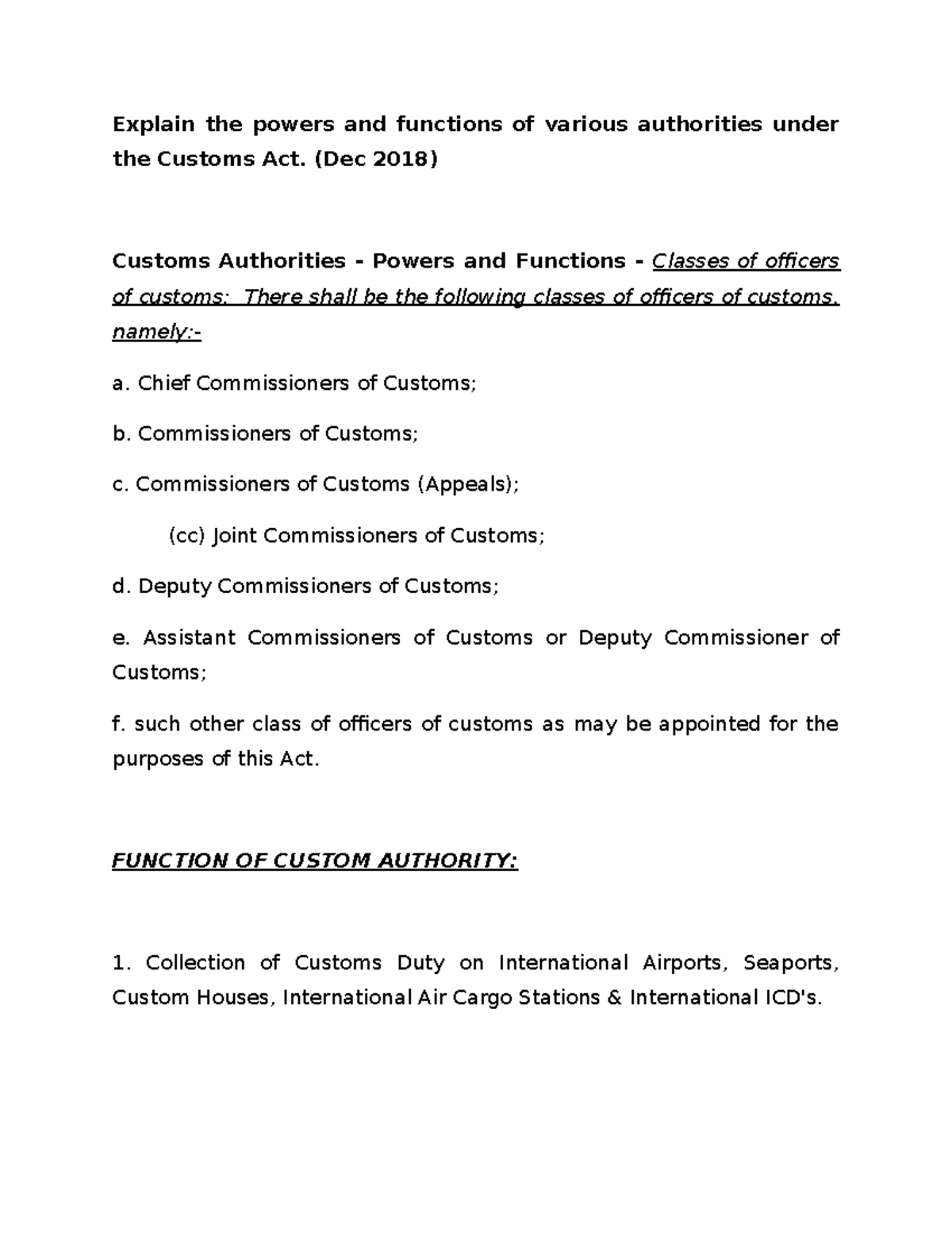 Powers and Functions of Customs Authorities - 2018 Overview - Studocu