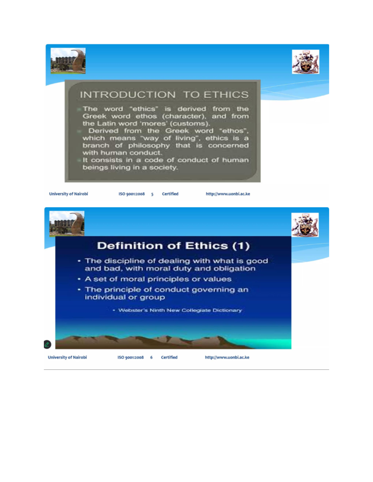 Lecture Notes on Professional Ethics (PLO 2024) - University of Nairobi ...