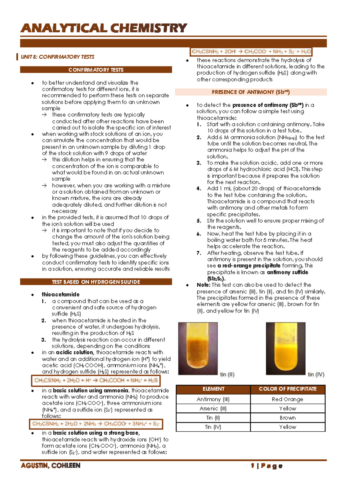 CHEM 101 UNIT 8: Confirmatory Tests for Ions in Solutions - Studocu