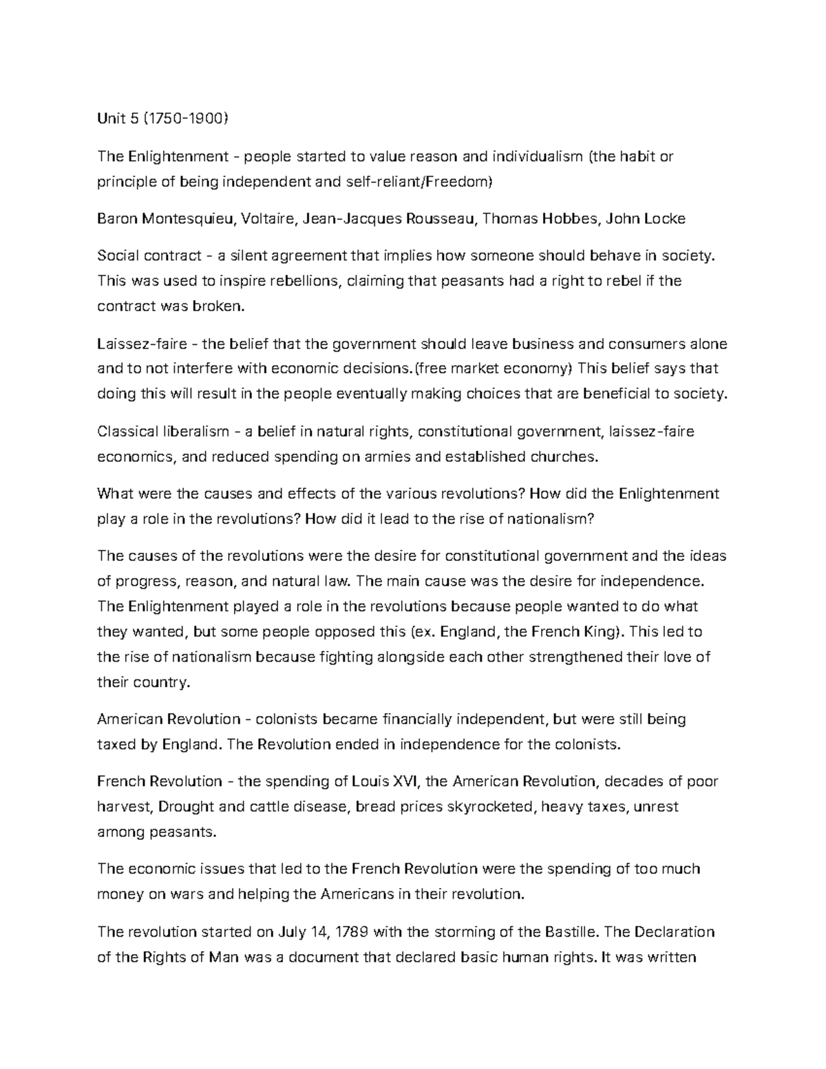 AP World Unit 5 Summaries and Questions - Unit 5 1750 1900 The ...