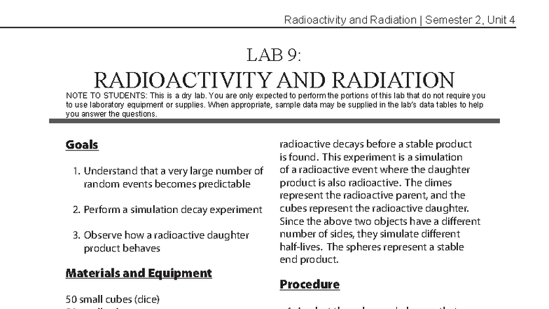 Chemistry Lab 9: Radioactivity & Radiation Simulation (Sem 2, Unit 4 ...