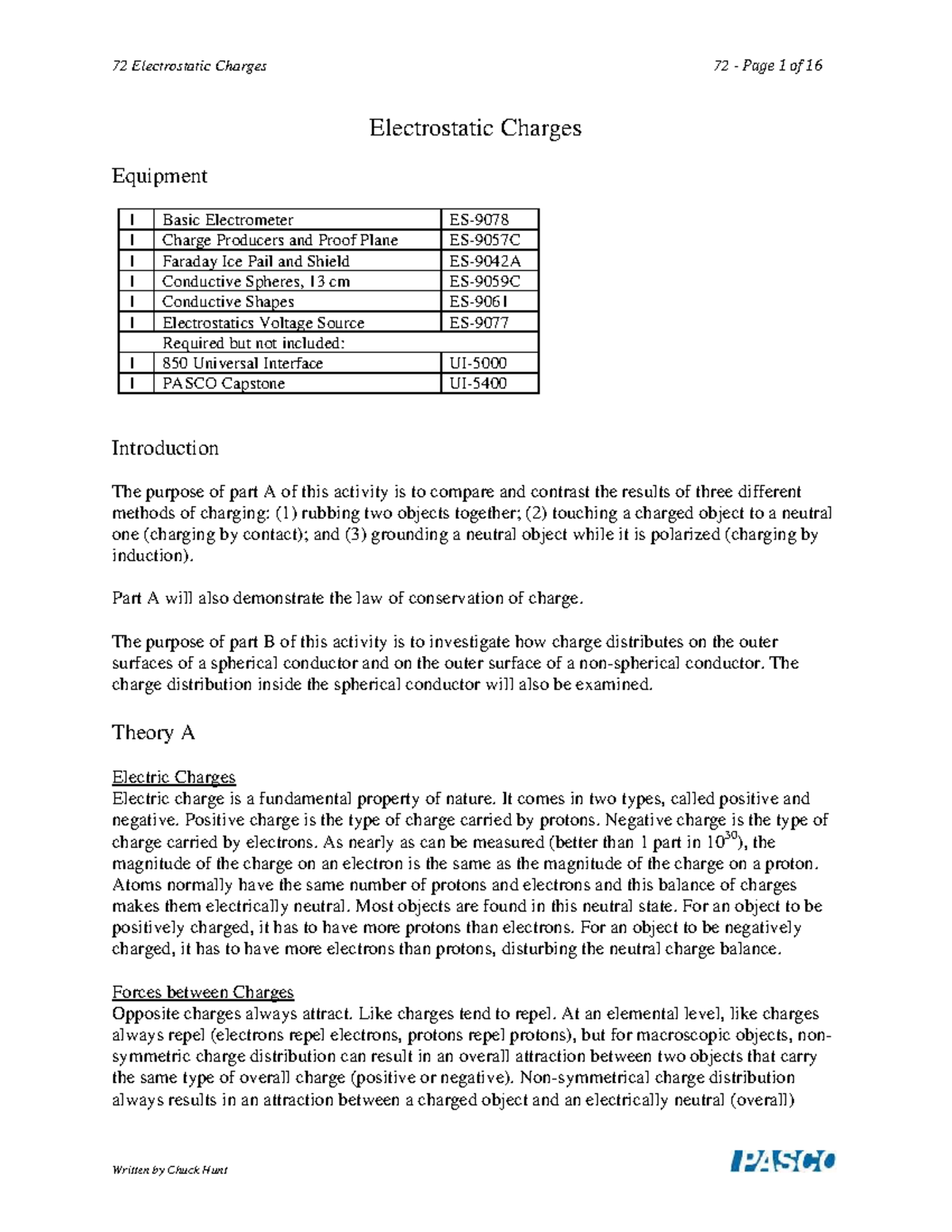 72 Electrostatic Charges Lab Report: Methods of Charging and Charge ...