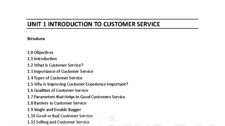 UNIT 1: INTRODUCTION TO CUSTOMER SERVICE (CS101) - Studocu