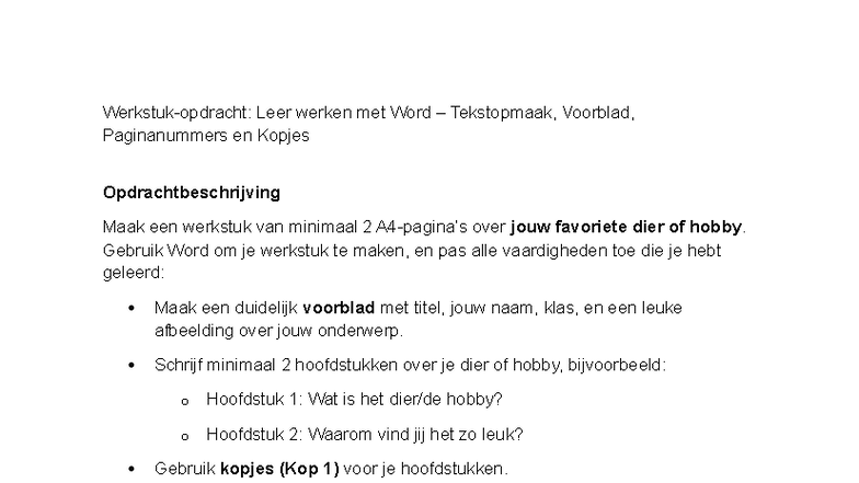 Les 12 - Instructies voor Werkstuk in Word: Tekstopmaak en Indeling ...