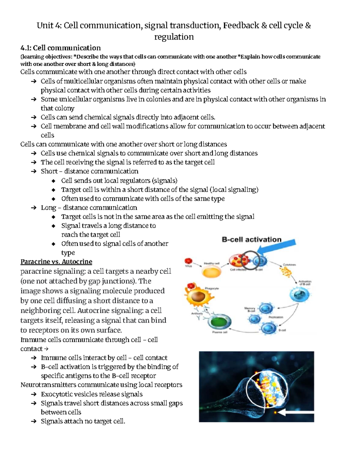 Copy of Unit 4 classroom notes + Meiosis - Unit 4: Cell communication ...