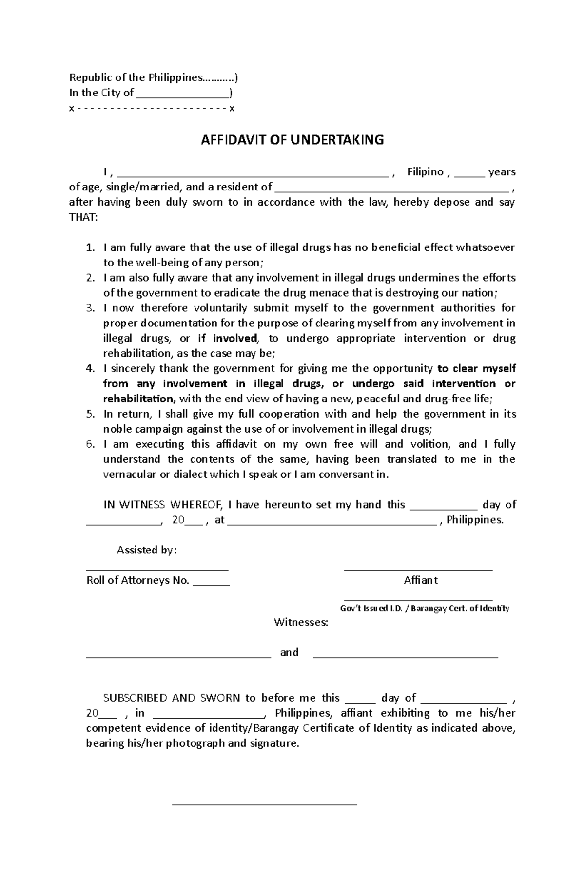Affidavit OF Undertaking v1 1 - Republic of the Philippines ...