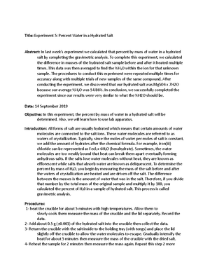 Experiment 15 - LAB REPORT - Experiment 15: A Rate Law and Activation ...