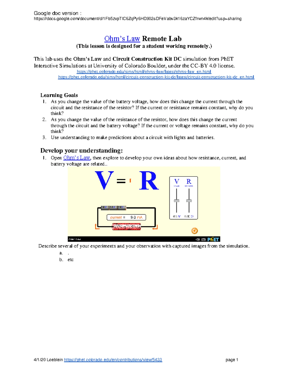 Lab Worksheet - Intro to Waves Simulation PHET Lab - Studocu