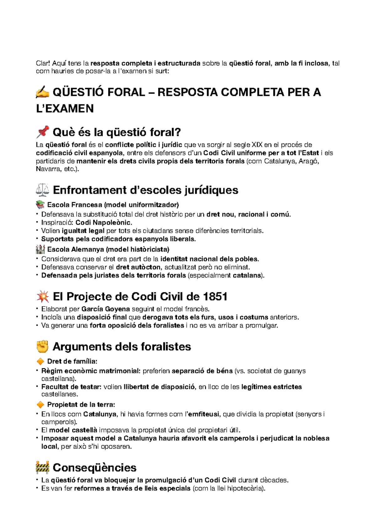 QF 101: Resposta Completa sobre la Qüestió Foral i el Codi Civil - Studocu