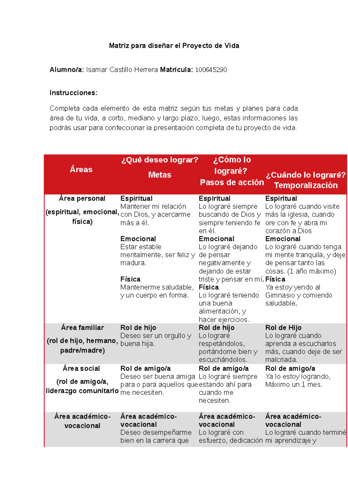 Proyecto de vida orientacion - Matriz para diseñar el Proyecto de Vida ...