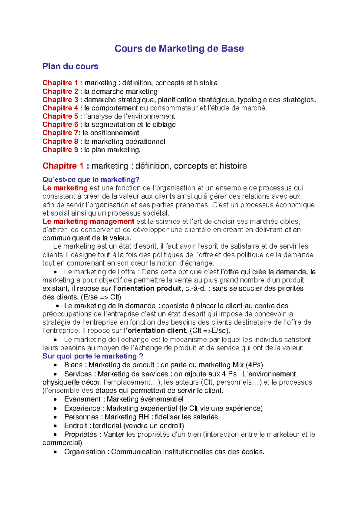 Résumé du cours Marketing de Base S3 - Concepts et Stratégies - Studocu