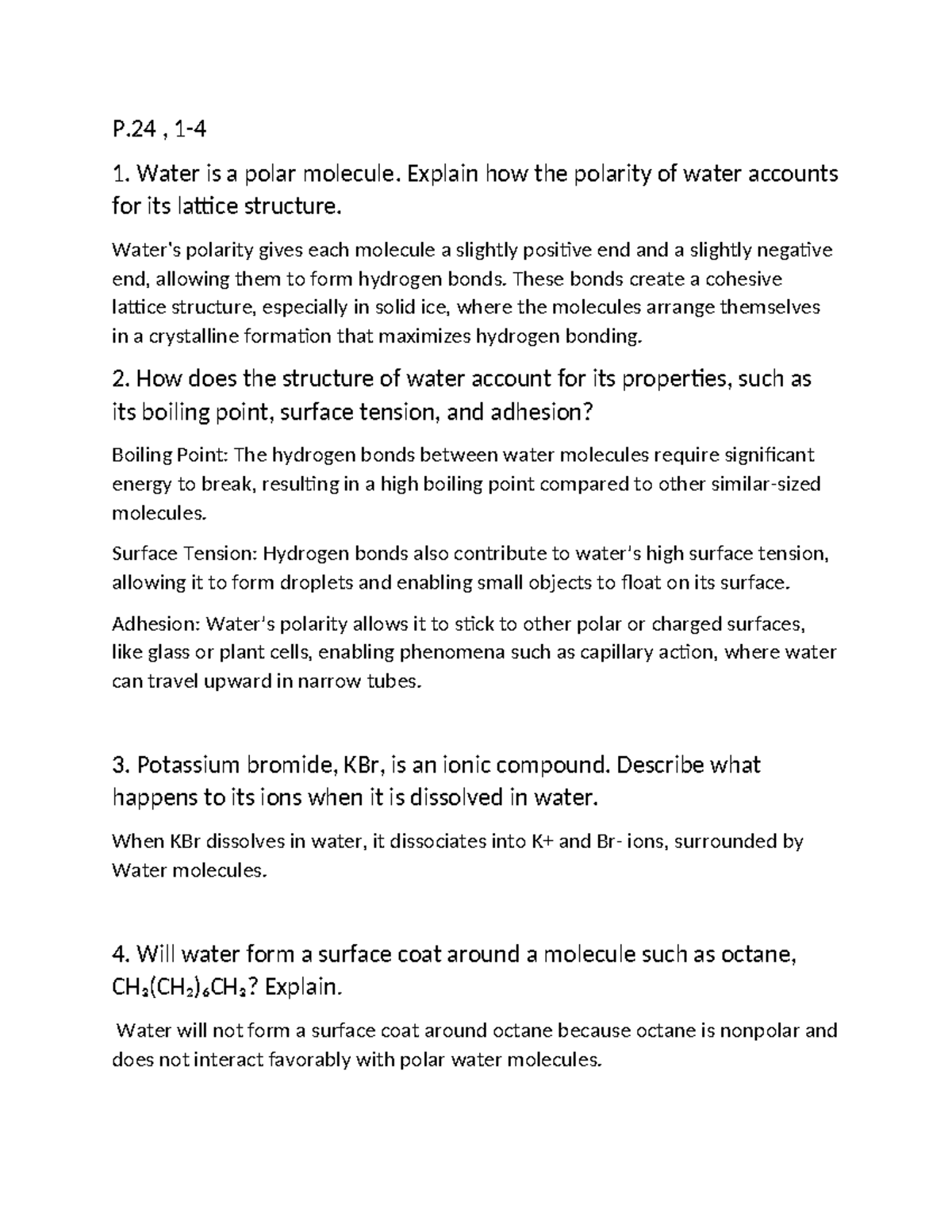 Bio 3 - Water Polarity and Its Effects on Properties and Structures ...