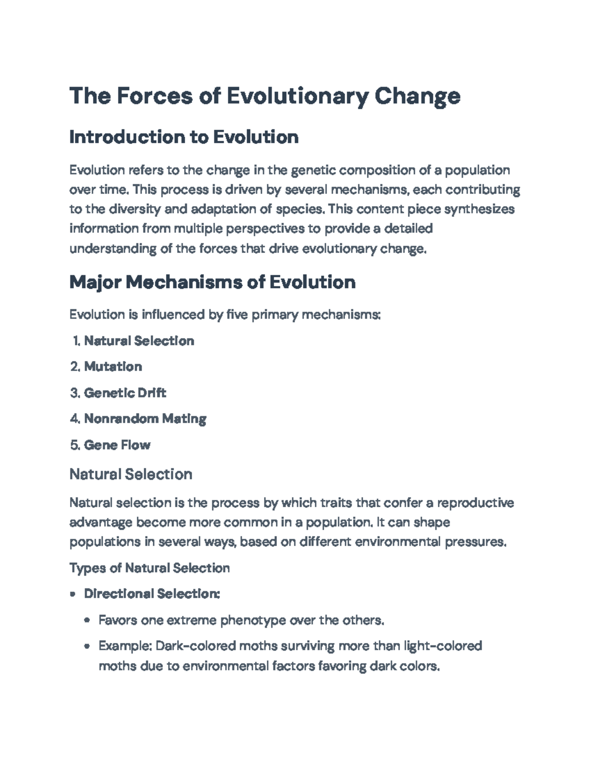 Forces Driving Evolutionary Change: A Comprehensive Overview - The ...