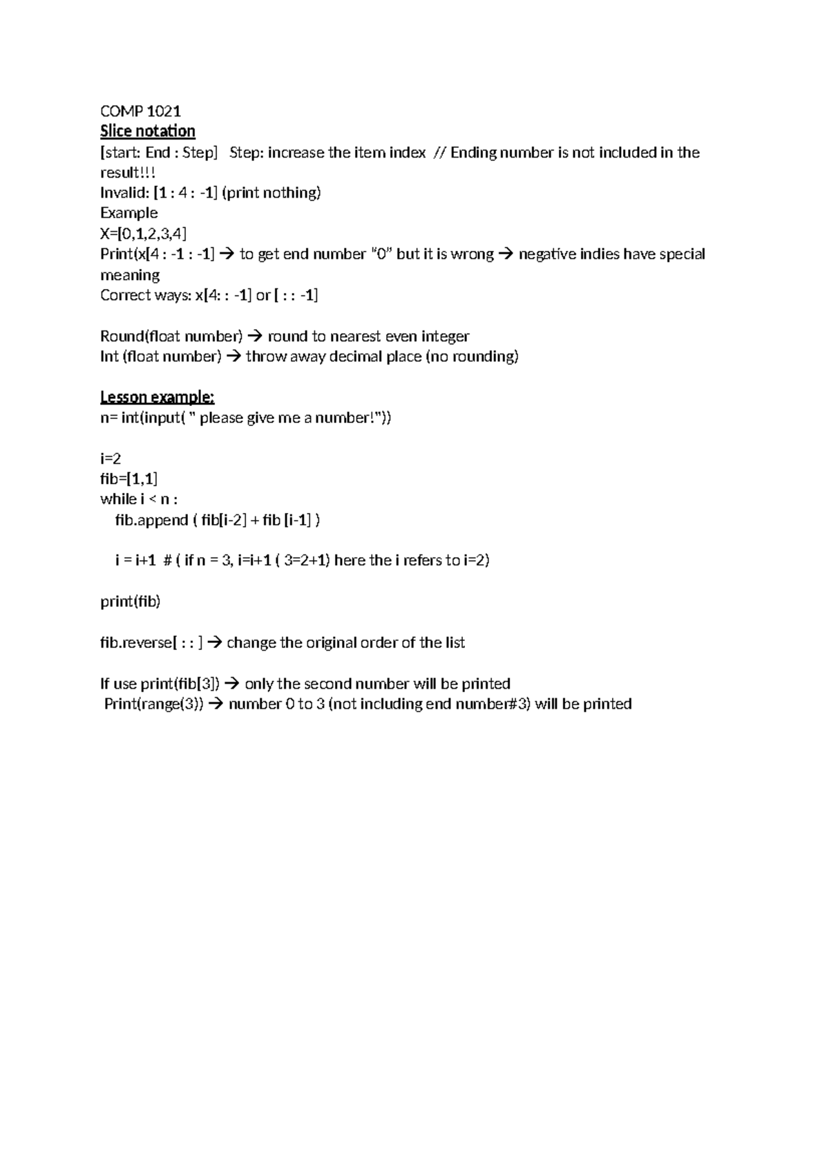 COMP 1021 revision note - COMP 1021 Slice notation [start: End : Step ...