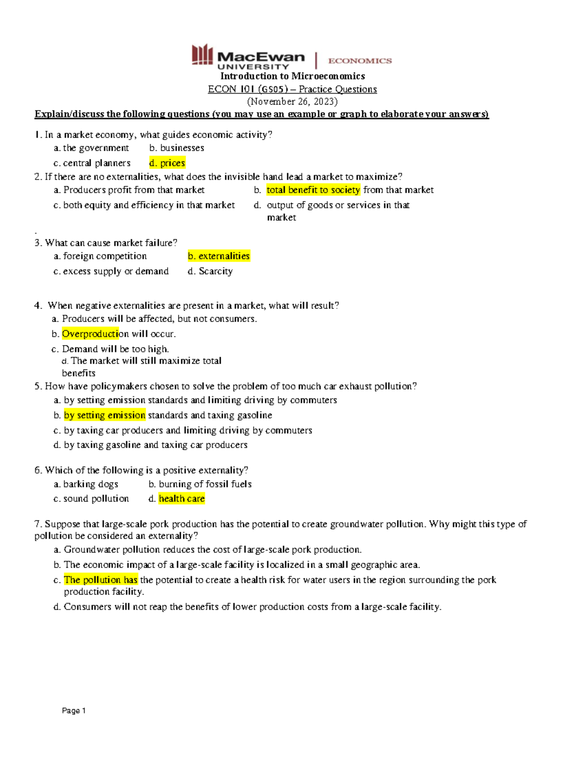 Key Answer C11 - KEY FOR ECON QUESTIONS - Introduction to ...