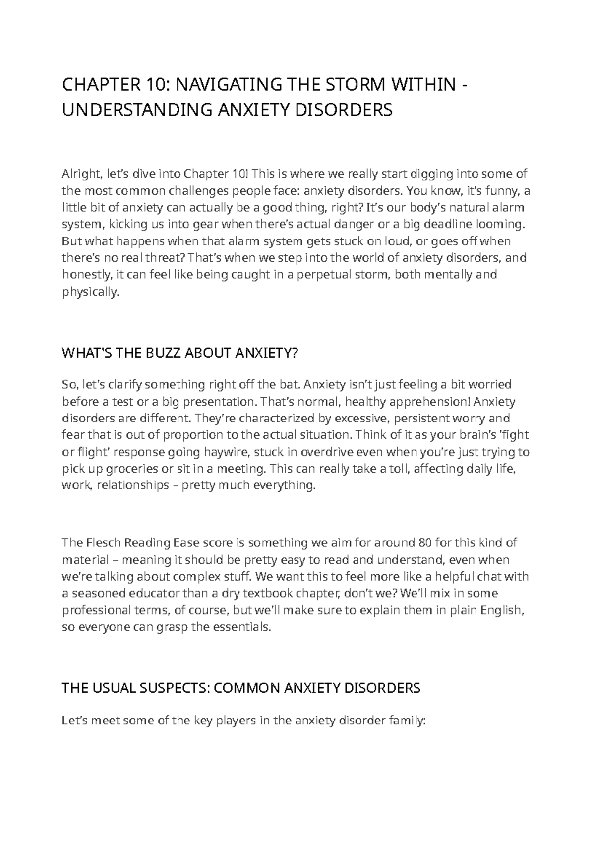 Mental Health Nursing CH10: Understanding Anxiety Disorders - Studocu