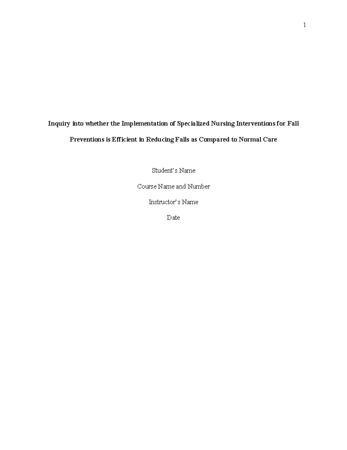 Updated PICO Assignment: Efficacy of Specialized Nursing Interventions ...