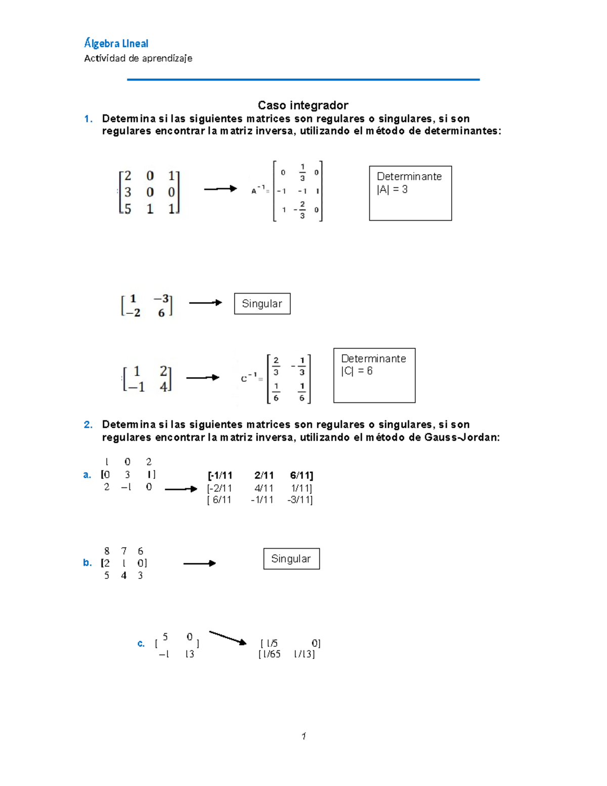 Actividad Nucleo 3: Matrices y Determinantes en Álgebra - Studocu