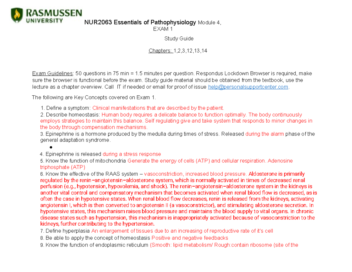 NUR2063 Pathophysiology Exam 1 Study Guide and Key Concepts - Studocu