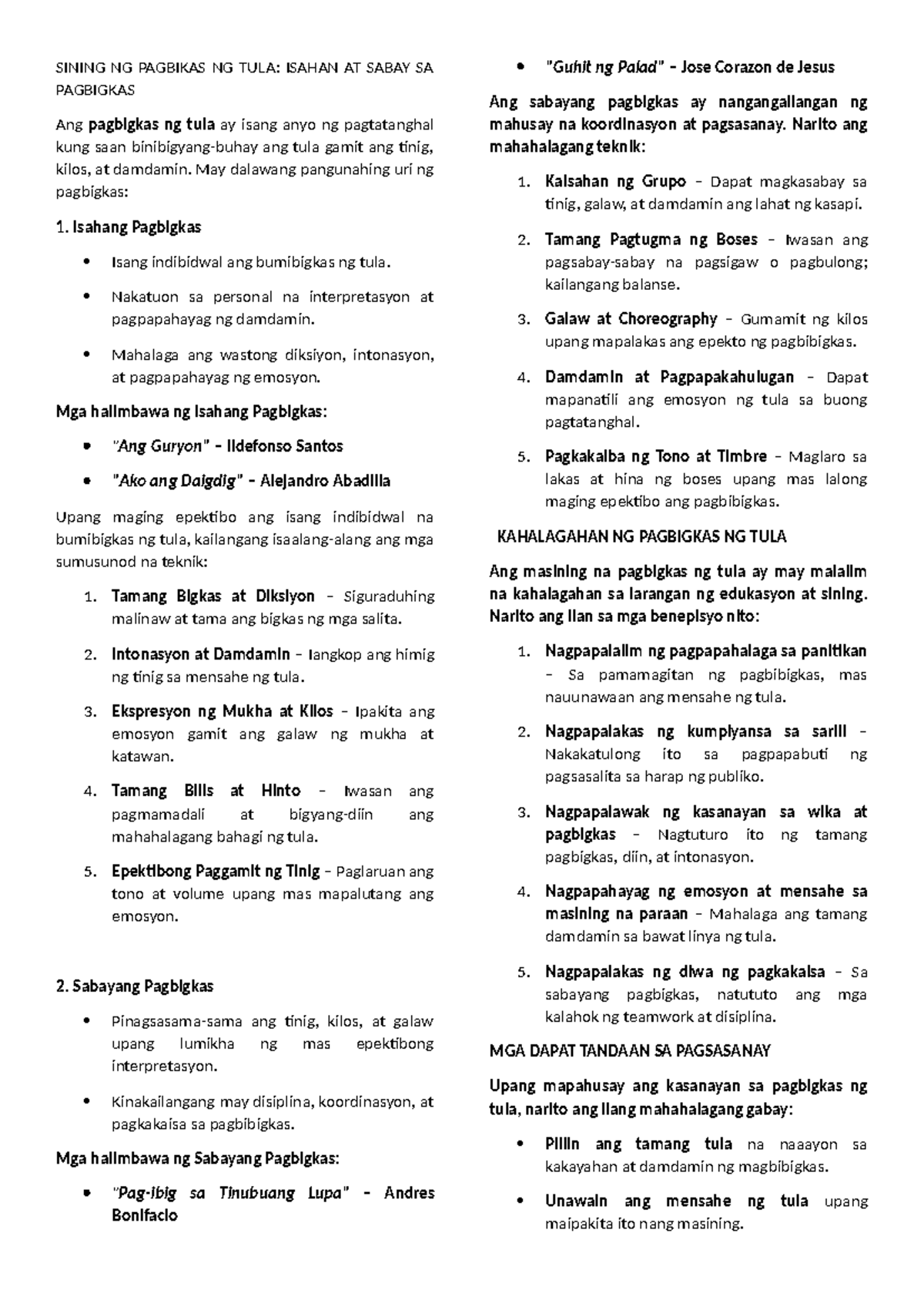 Finals Reviewer: Pagbigkas at Pagsulat ng Tula (SINING NG PAGBIKAS ...