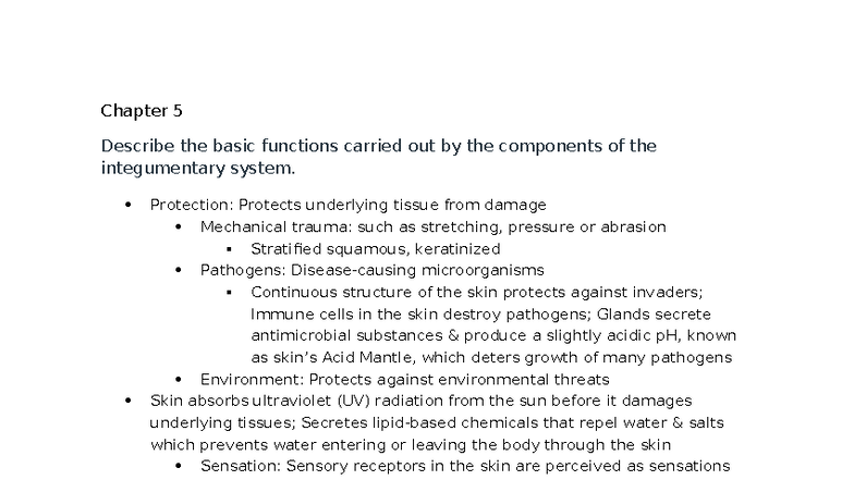 Integumentary System Functions - Chapter 5 Review - Studocu