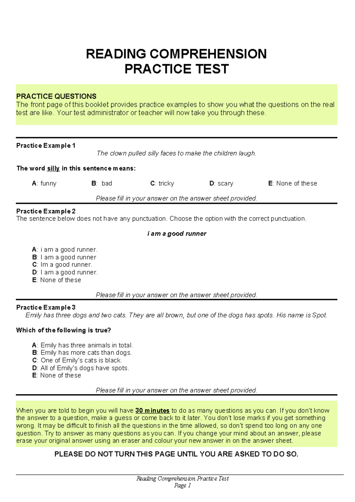 Reading Comprehension Practice Test Questions and Answers - Studocu