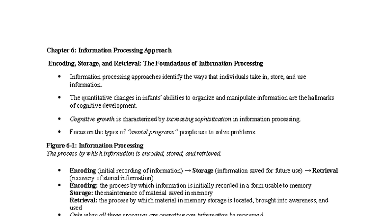 Chapter 6: Information Processing Approach - Encoding, Storage, and ...