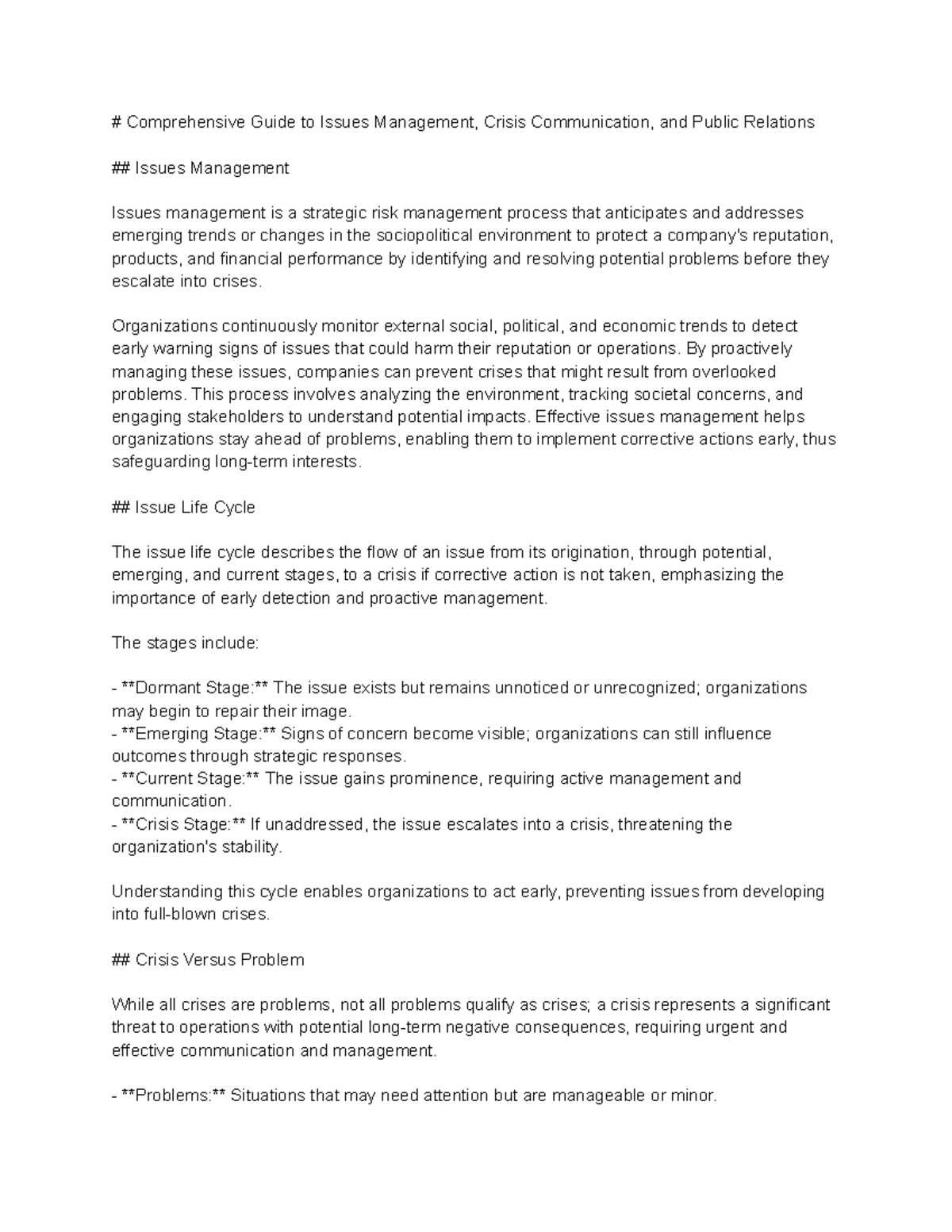 Comprehensive Guide to Crisis Communication & Issues Management (PR 101) - Studocu