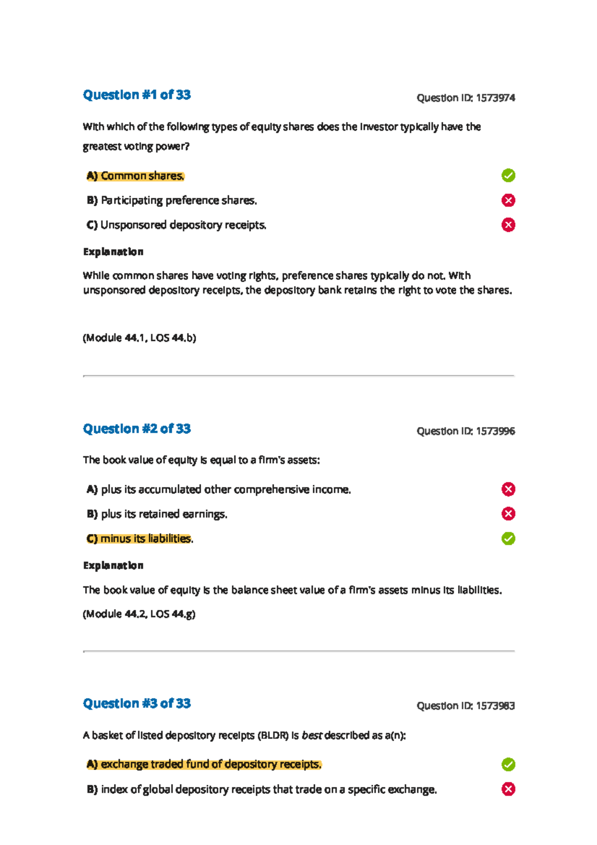 Reading 44: Overview of Equity Securities - Answer Key - Studocu