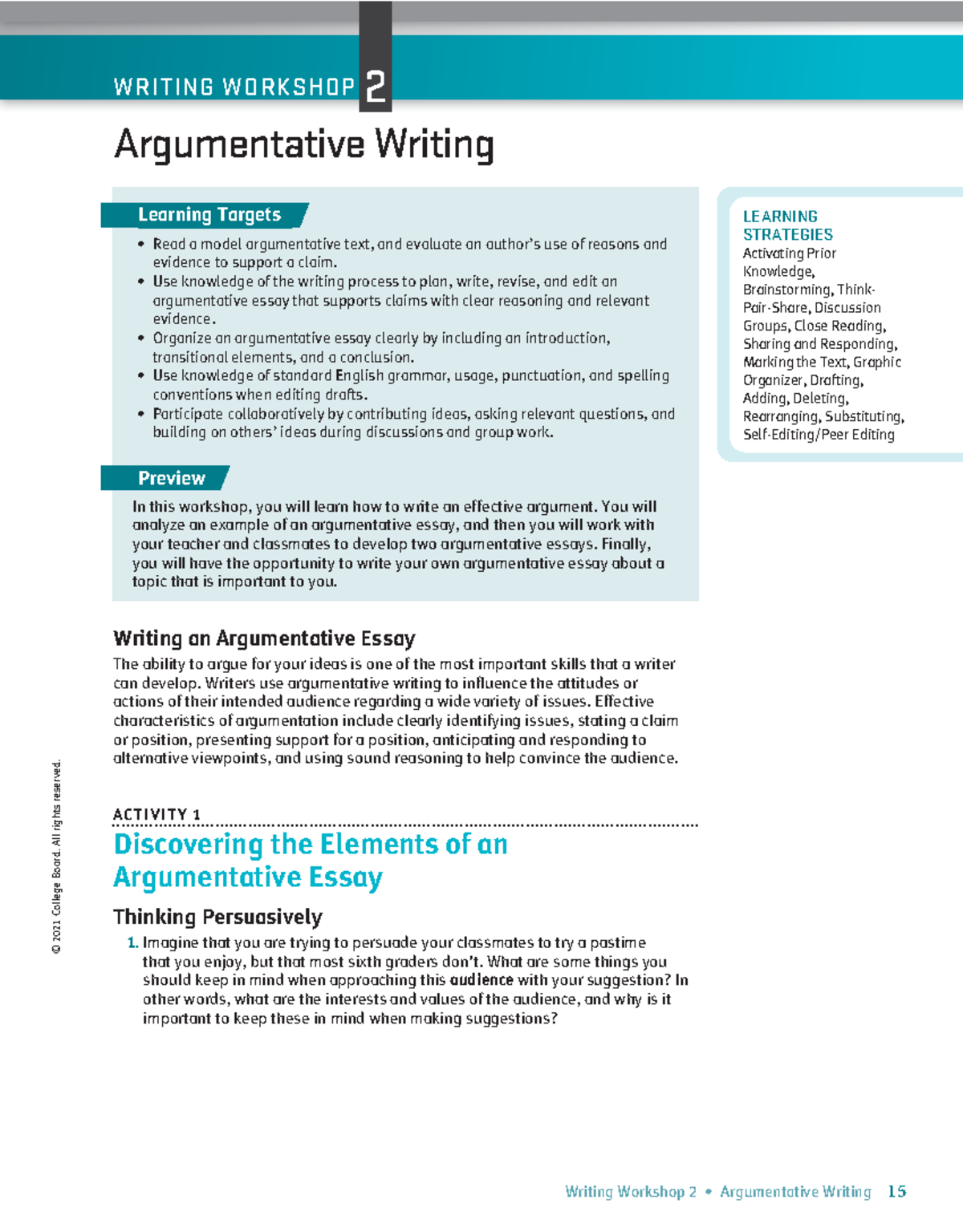 Grade 6 Argumentative Writing Workshop: Key Strategies & Activities ...