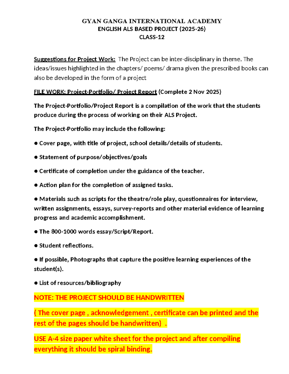 English ALS Project Work: 12 Topics for Exploration and Analysis - Studocu