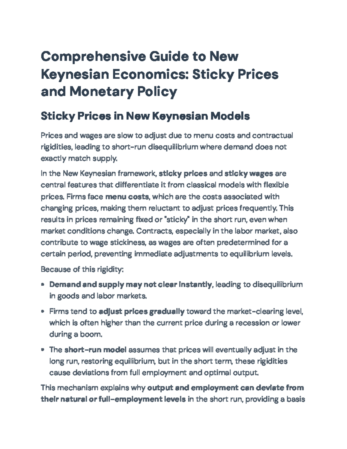 A Comprehensive Overview of New Keynesian Economics: Sticky Prices ...