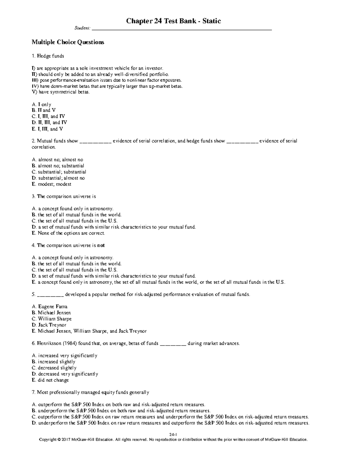 Chapter 24 Test Bank - Fin 521: Multiple Choice Questions on Hedge ...