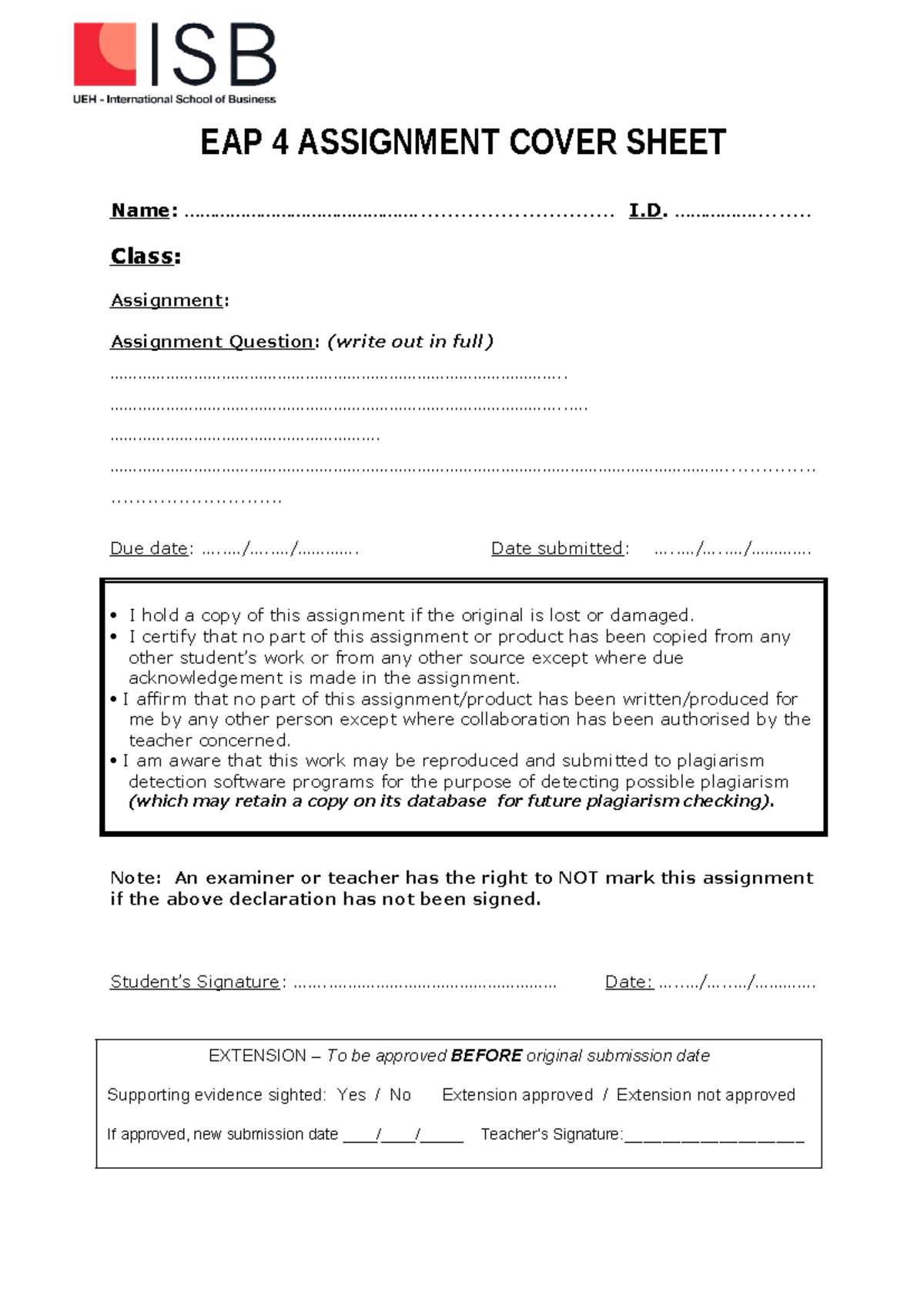 EAP 4 Assignment Cover Sheet and Submission Guidelines - Studocu