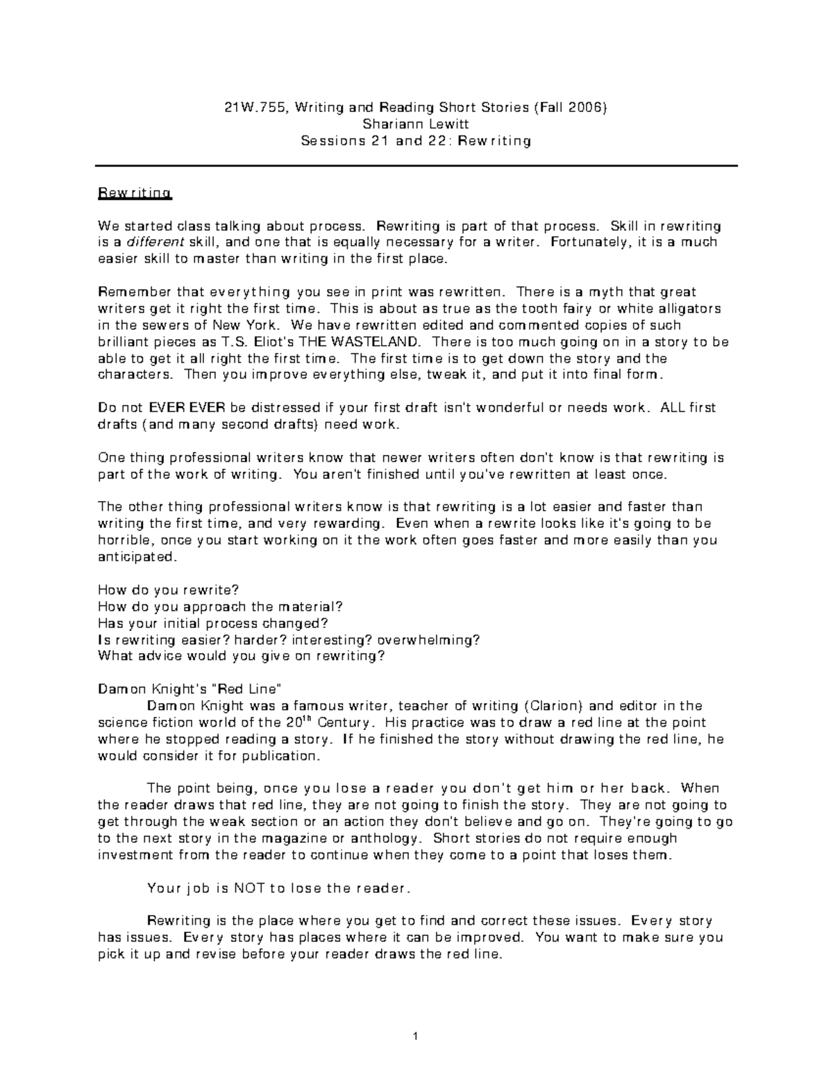 Lecture notes, Week 21 & 22 - Rewriting - 21W, Writing and Reading ...