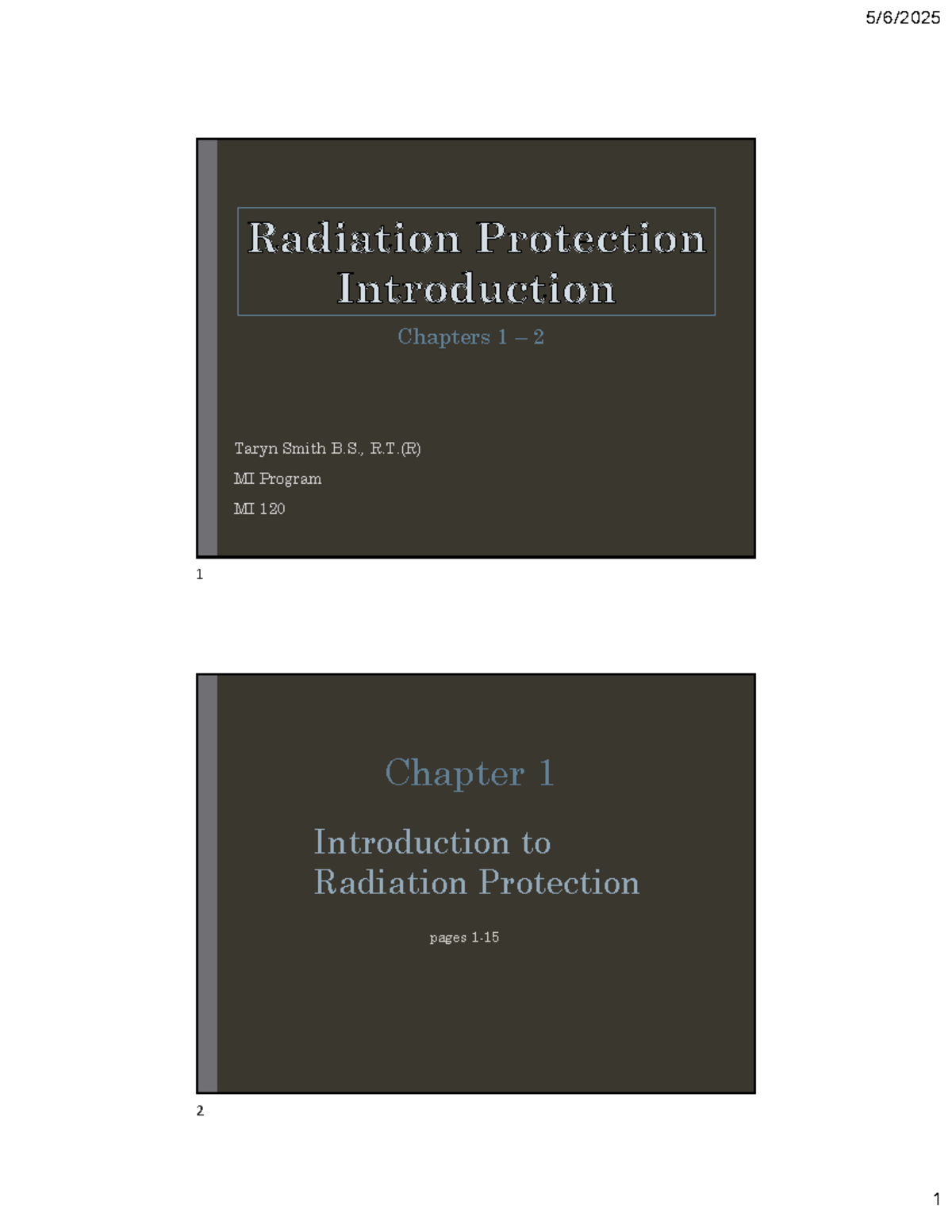 MI 120 1: Chapters 1 & 2 - Introduction to Radiation Protection - Studocu