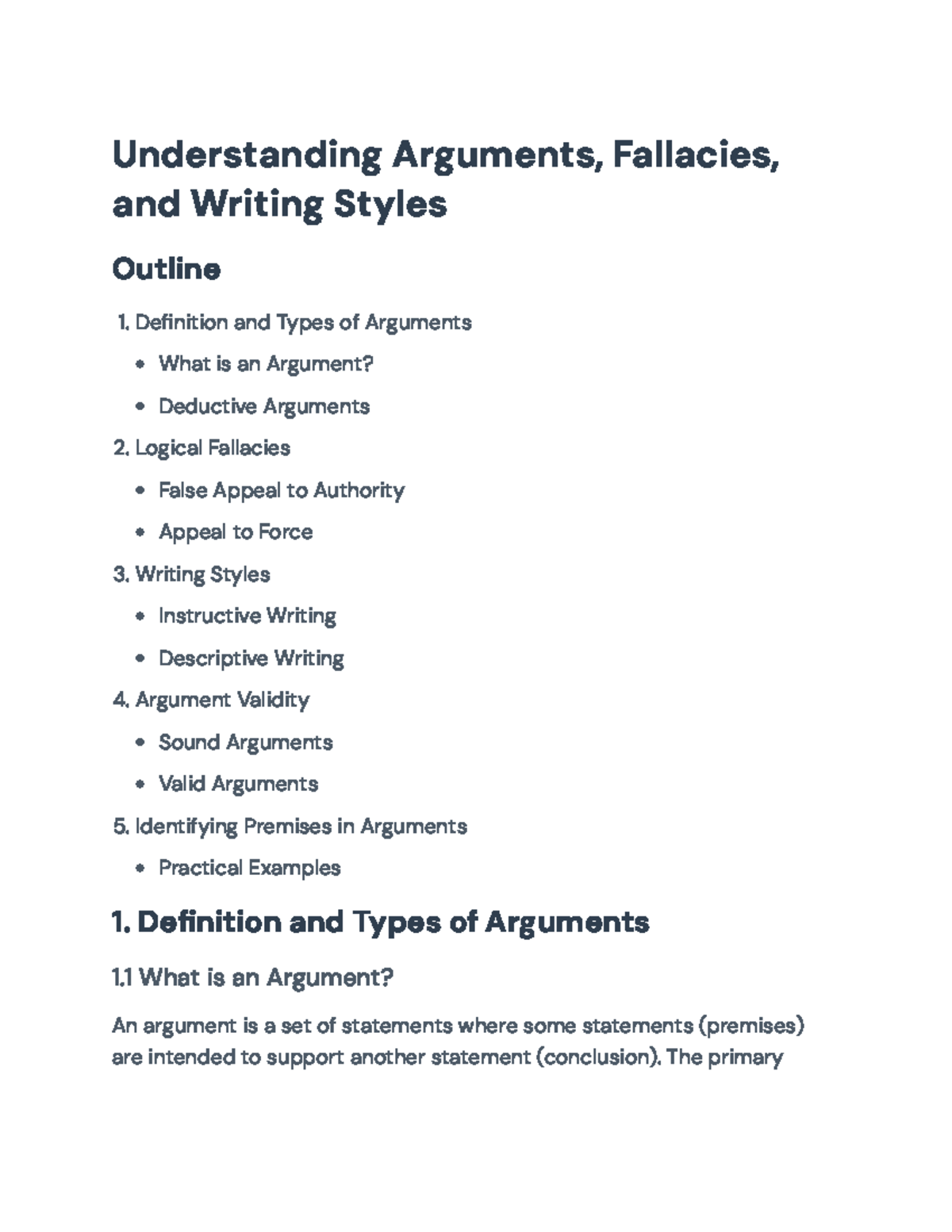 Outline of Arguments, Logical Fallacies, and Writing Styles - Studocu