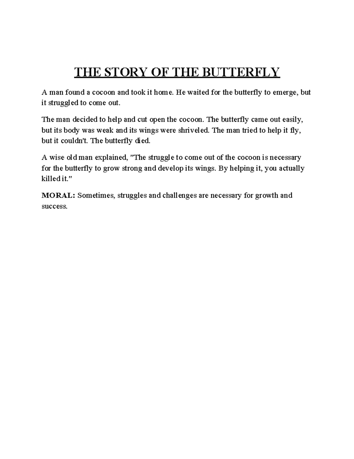The Butterfly: A Lesson on Growth and Struggles - Studocu
