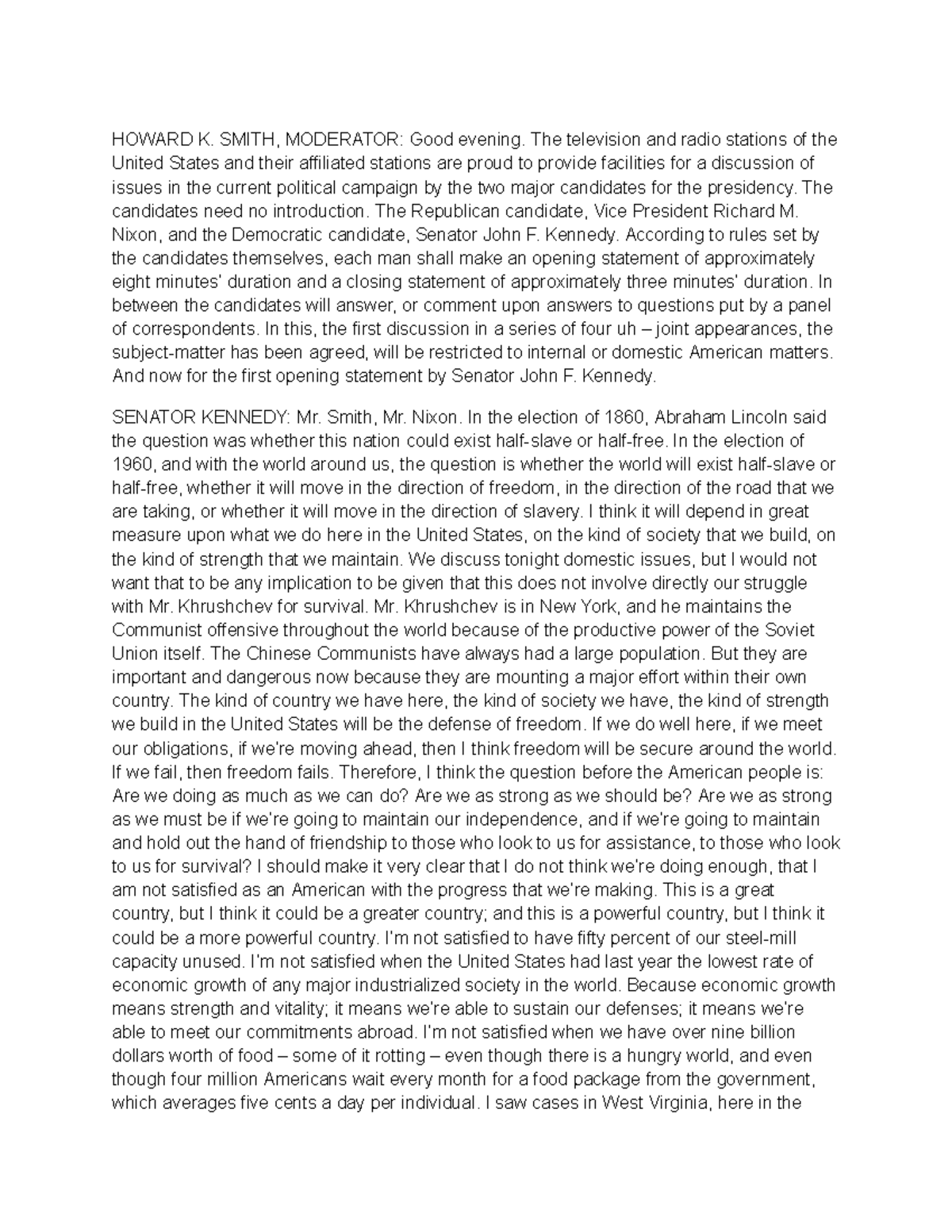 1960 Presidential Debate: Nixon vs. Kennedy Discussion on Domestic ...